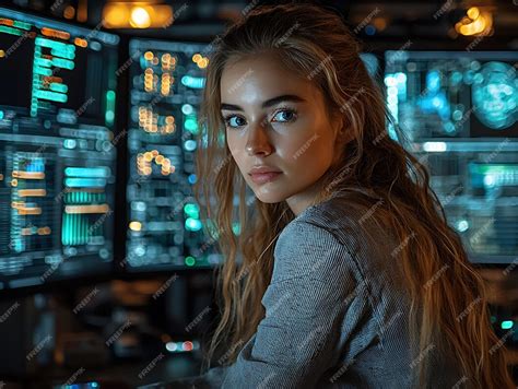 Ai Cyber Security Concept Female It Computer Specialist Analyzing