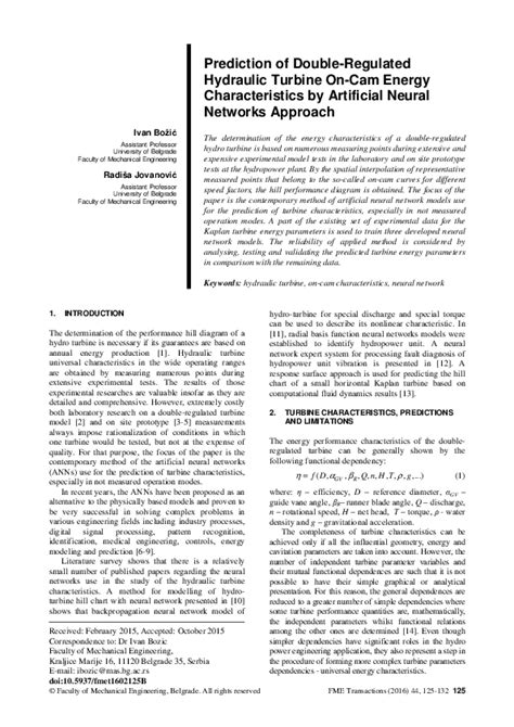 Pdf Prediction Of Double Regulated Hydraulic Turbine On Cam Energy Characteristics By