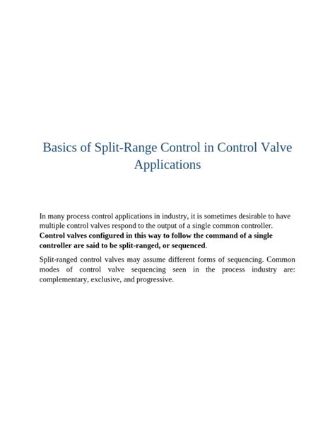 Basics Of Split Range Control In Control Valve Applications Pdf