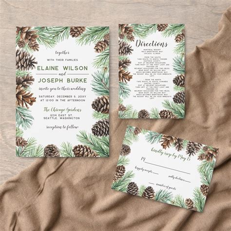 Rustic Winter Foliage Pine Cone Wedding Vellum Invitations Zazzle