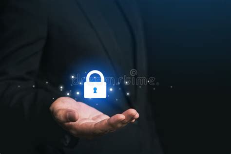 Cyber Security Concept Businessman Hand Protection Network With Lock Icon And Virtual Screens