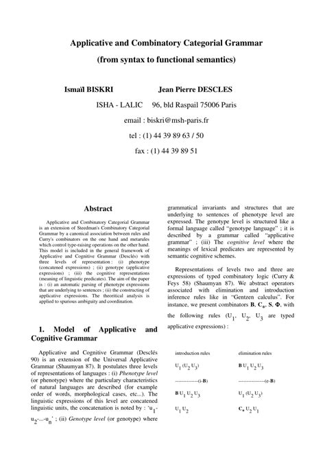 Pdf Applicative And Combinatory Categorial Grammar From Syntax To Functional Semantics