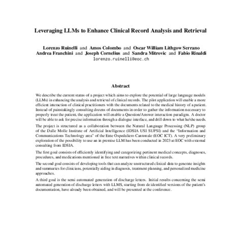 Leveraging Llms To Enhance Clinical Record Analysis And Retrieval Acl Anthology