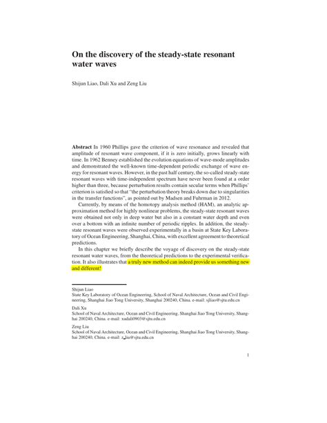 Pdf On The Discovery Of The Steady State Resonant Water Waves