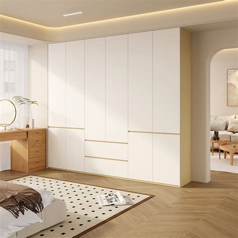 分段式衣柜卧室家用到顶衣橱简约原木奶油风衣帽间收纳储物柜定制 虎窝淘