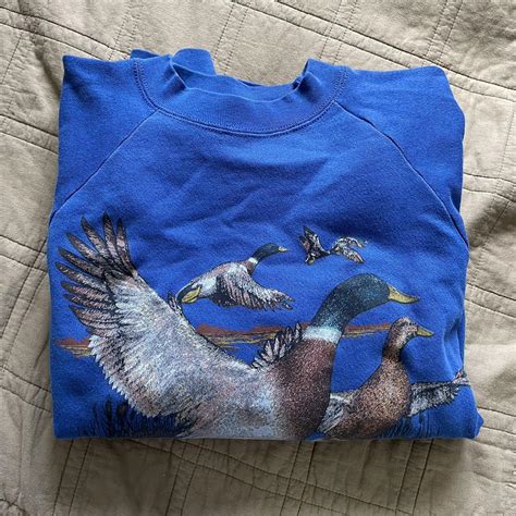 Blue Vintage 90s Duck Nc Crewneck Sweatshirt Xl Depop
