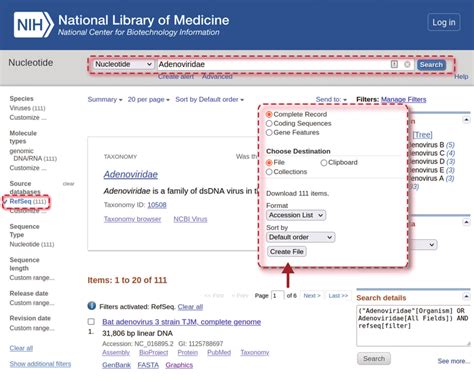 Download List With Accession Numbers From The Nucleotide Database In