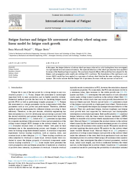 Fatigue Fracture And Fatigue Life Assessment Of Railway Wheel Using Non Pdf Fatigue