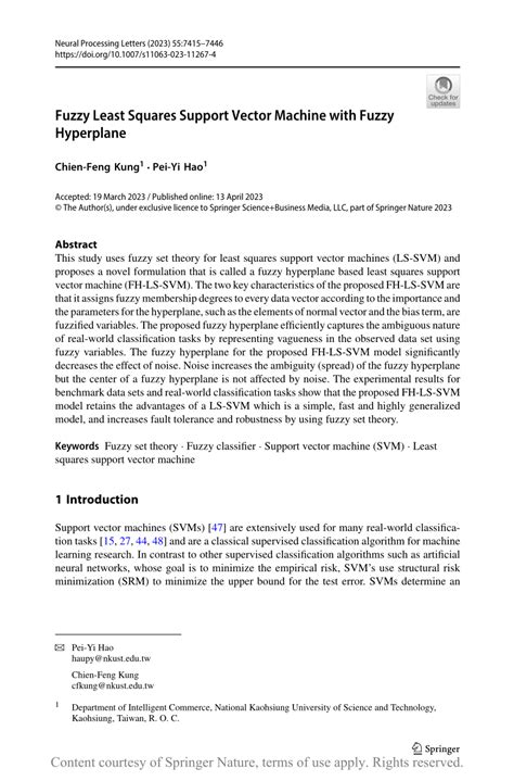 Fuzzy Least Squares Support Vector Machine With Fuzzy Hyperplane Request Pdf