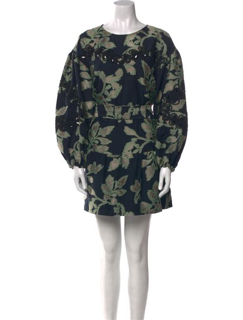 Tanya Taylor Floral Print Mini Dress Blue Dresses Clothing