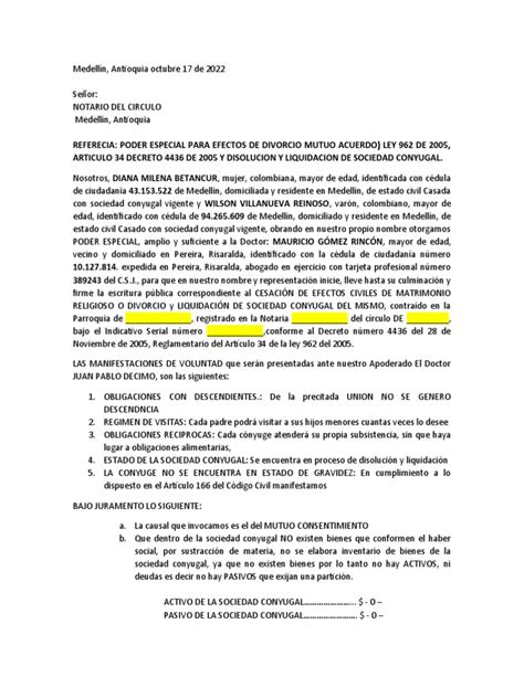 Poder Divorcio Pdf Propiedad De La Comunidad Divorcio