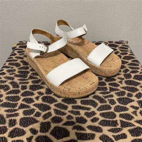 Born Shoes Born Sari Cork Wedge Platform Sandals White Leather