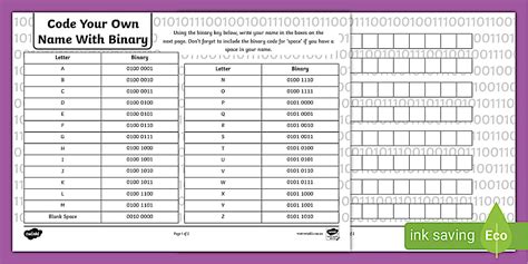 Code Your Own Name With Binary Worksheet Teacher Made