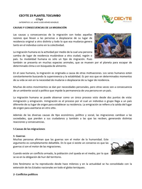 Causas Y Consecuencias De La Migracion Pdf Migración Humana