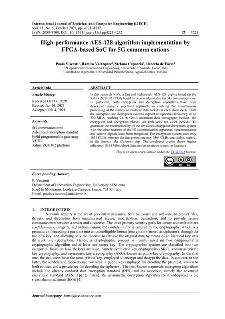 High Performance Aes 128 Algorithm Implementation By Fpga Based Soc For