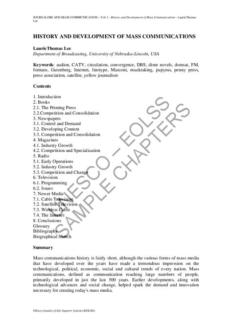 Pdf History And Development Of Mass Communications