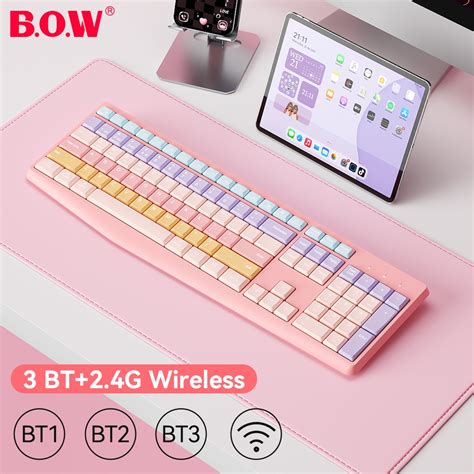 Bow K161d Colorful Wireless Keyboard Bt Silent Keys Gradient Cute Pink Bluetooth Dual Mode