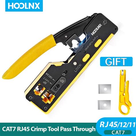 Hoolnx Pass Through Rj45 Crimper Cat7 Cat6a Cat5e Ethernet Crimp Tool For Pass Thru Rj11 Rj45