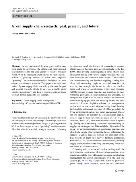Pdf Green Supply Chain Research Past Present And Future Hokey