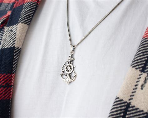 Anchor Silver Necklace Mens Sailor Necklace For Him Solid Etsy