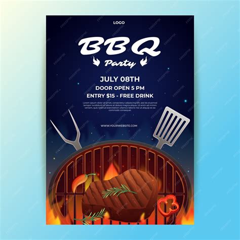 그릴과 음식이 있는 현실적인 여름 바베큐 포스터 템플릿 무료 벡터