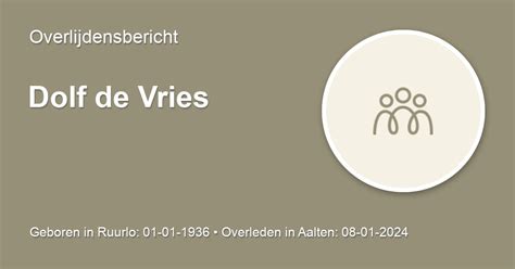 Dolf De Vries 8 Januari 2024 • Overlijdensbericht En Condoleances