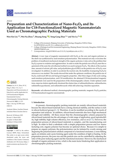 Pdf Preparation And Characterization Of Nano Fe3o4 And Its Application For C18 Functionalized