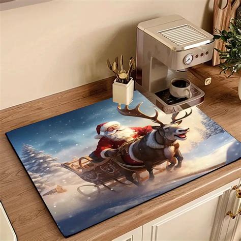 1개 크리스마스 테마 다용도 건조 매트 미끄럼 방지 흡수성 커피 머신 세탁기 물 디스펜서 침대 옆 탁자 및 Temu Republic Of Korea