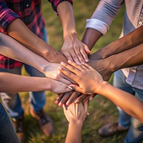 Unity In Action Group Of Young People Supporting Each Other With Joined