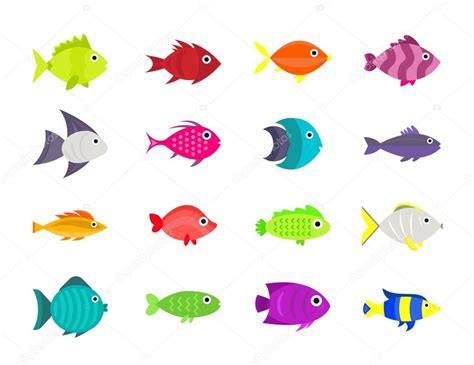 귀여운 물고기 벡터 일러스트 아이콘 세트 스톡 벡터 ©adekvat 95551222