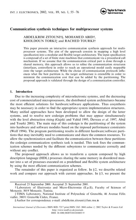 Pdf Communication Synthesis Techniques For Multiprocessor Systems
