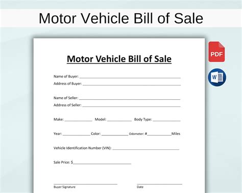 Motor Vehicle Bill Of Sale Printable Car Sale Form Bill Of Sale Form