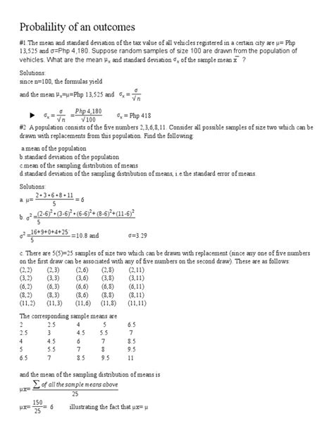Probality Of An Outcomes Pdf Mean Standard Error Probality Of An Outcomes Pdf Mean Standard Error