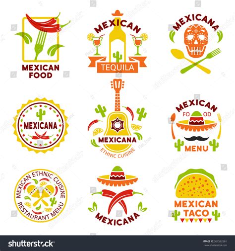 Mexican Food Logo Labels Emblems And Badges Set Of Vector Templates