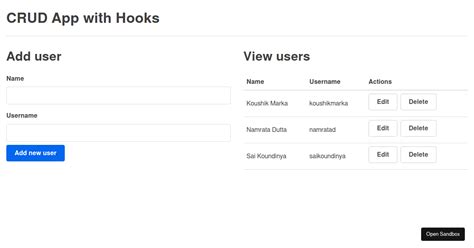 CRUD App With Hooks Codesandbox