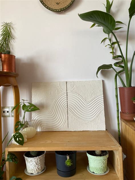 Set Of 2 Boho Textured Wall Art Plaster Wall Art Textured Etsy