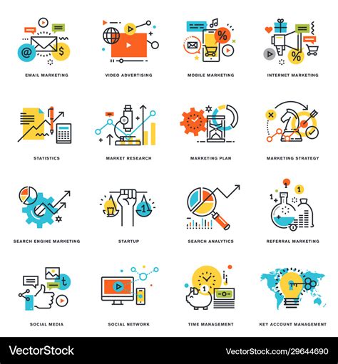 Set Flat Line Design Icons Royalty Free Vector Image