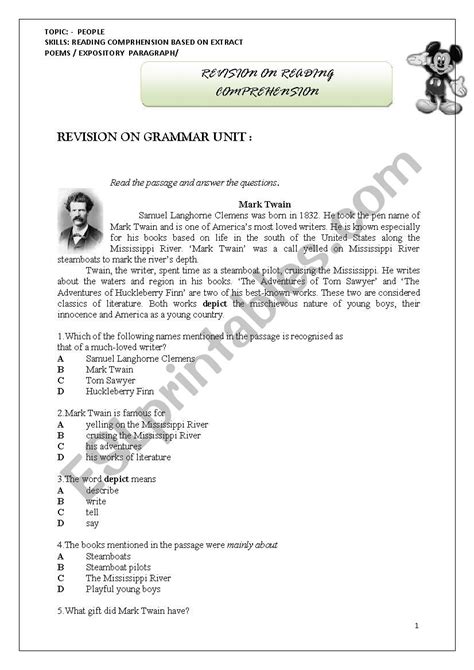 20 Reading Comprehension With Multiple Choice Answers Esl Worksheets Library