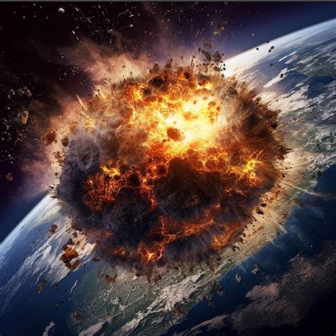 Premium AI Image Image Of An Asteroid Explosion In Space Against The Background Of The Earth
