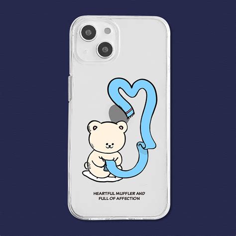 빠른배송 젤리 곰찌 목도리 블루 심플 아이폰케이스 젤리 투명 실리콘 아이폰 11 12 13 미니 14 15 16 Xs