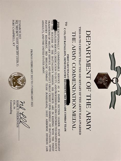 Army Certificate Of Achievement Template