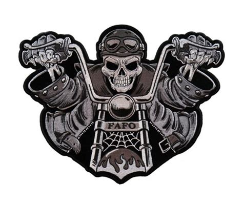 Large Skeleton Skull Motorcycle Rider With Flames Grey Embroidered