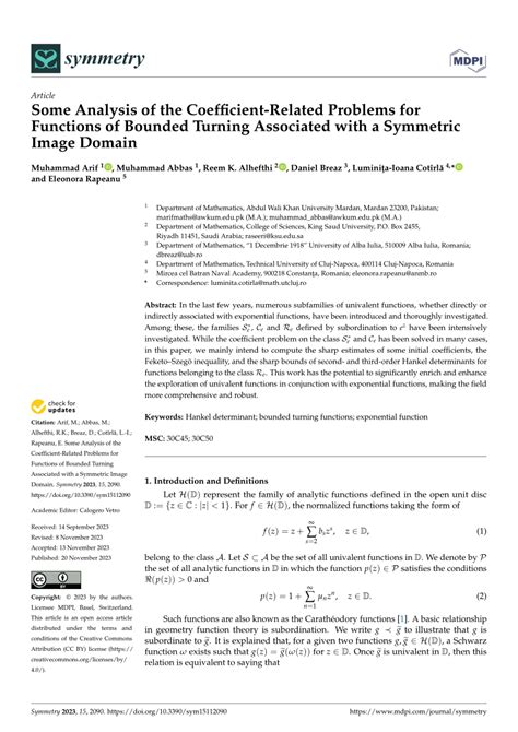 Pdf Some Analysis Of The Coefficient Related Problems For Functions Of Bounded Turning