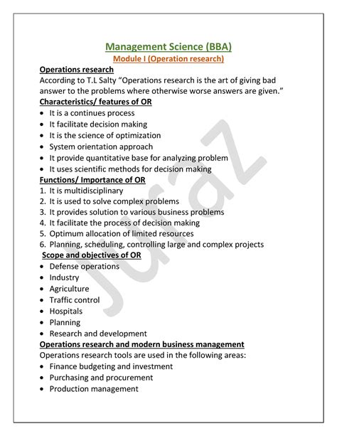 Management Science Theory Short Notes Management Science Bba