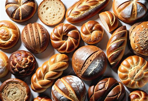 Premium Photo Top View Of Various Shapes Of Bread