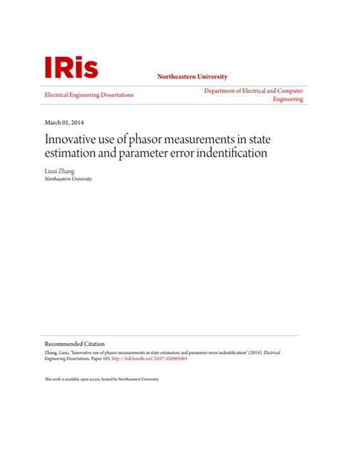 Innovative Use Of Phasor Measurements In State Estimation And Par Pdf Graph Theory Matrix