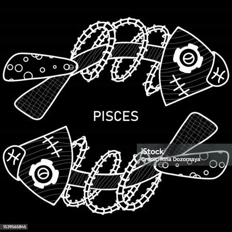 물고기자리 조디악 표지판 색칠하기 페이지 스팀펑크 스타일의 색칠하기 책 개념에 대한 스톡 벡터 아트 및 기타 이미지 개념