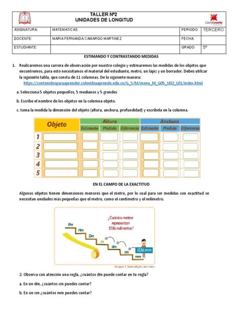 5o Taller Unidades De Longitud Cea Pdf Métodos Y Materiales De Enseñanza Computadoras