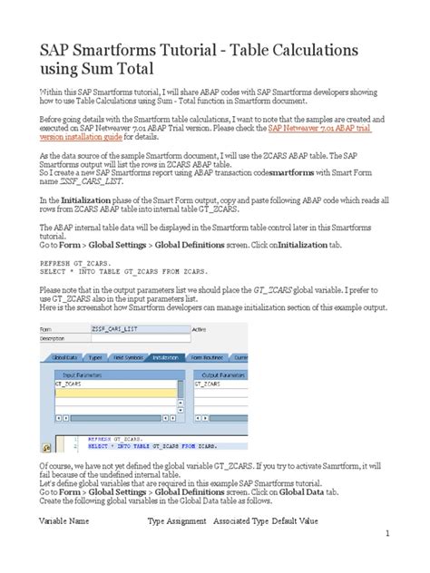 Sap Smartforms Tutorial Table Calculations Using Sum Total Computer