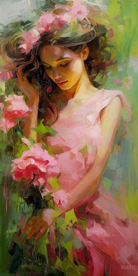 Beautiful Woman Portrait With Flowers Fantastic Colors N3035 Digital Art By Edit Voros Fine